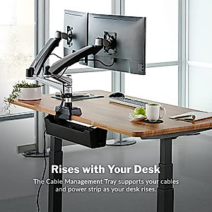 Vari Cable Management Tray - Under Desk Wire Management & Organization - Ideal for Home or Office Sit Stand Desks - Fits Electric Standing Desk 48x30, 60x30, 60x24, 72x30 - Easy Assembly (Black)