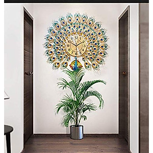 Wall Clock Peacock Wall Clock European Peacock Home Decor Wall Clock Living Room Silent Wall Clock,80CM