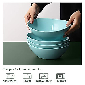 DOWAN 9" Porcelain Serving Bowls, Large Serving Dishes, 36 Ounce for Salads, Side Dishes, Pasta, Oval Shape, Microwave & Dishwasher Safe, Good Size for Dinner Parties, Set of 4, Turquoise