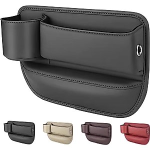 Jessena Car Leather Cup Holder Gap Bag, Adjustable Car Seat Storage Box, Car Seat Storage Box with Cup Holder, Leather Car Seat Storage Box, Seat Gap Storage Box (Black,Driver Seat)