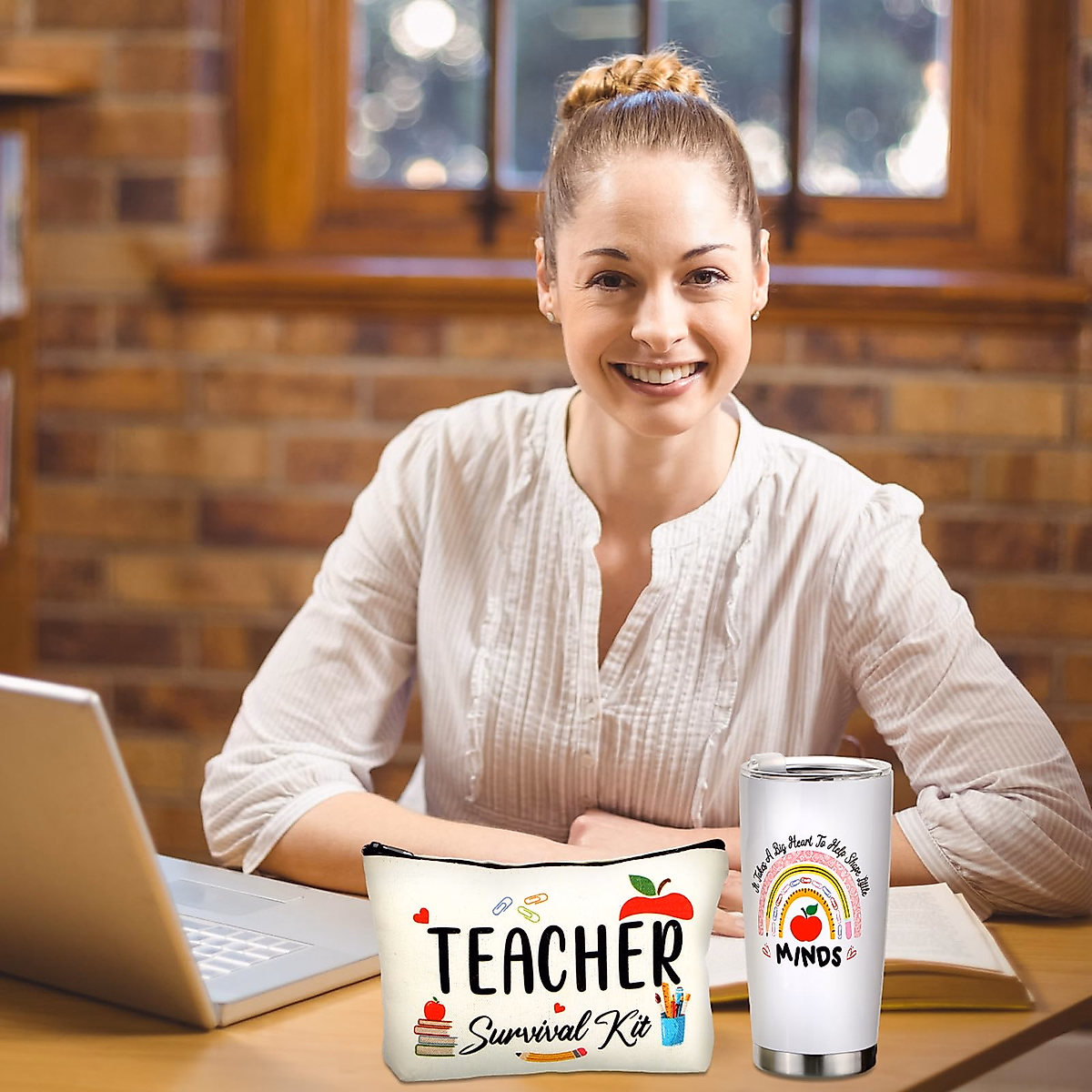 Maxcheck 16 Pcs Teacher Appreciation Gifts Set Include Teacher Tumbler Cosmetic Bag Keychain and Blessing Card Bracelets for Thank You Teacher Teacher's Day Graduation Gifts