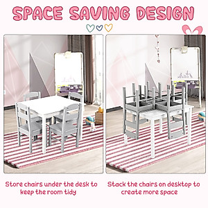 HONEY JOY Kids Table and Chair Set, Wooden Toddler Table and 4 Chairs for Arts & Crafts, Snack Time, 5-Piece Children Furniture Set for Daycare, Kindergarten, Playroom, Gift for Boys Girls (Gray)