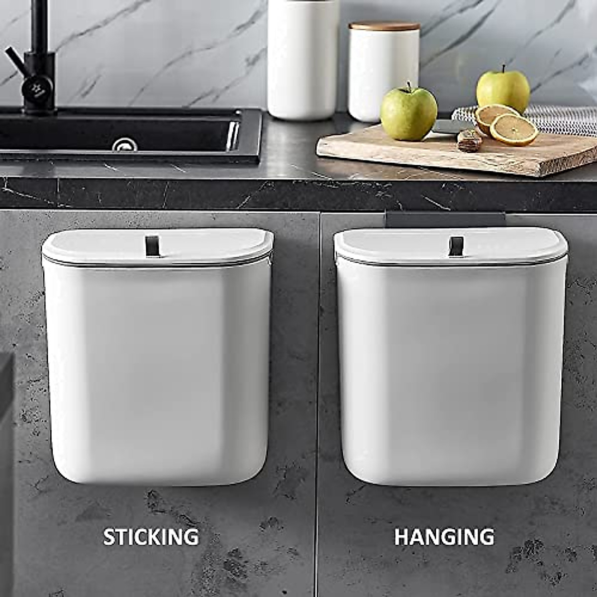 Bundles of 2.5 Gallon Motion Sensor Trash Can and 2.5 Gallon Hanging Trash Can, ELPHECO for Bathroom and Kitchen use