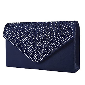 St. Jubileens Ladies Large Evening Satin Bridal Diamante Ladies Clutch Bag Party Prom Envelope (Navy)