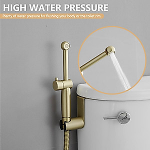 BATHLAVISH All Brass 360° Bidet Sprayer Set for Toilets, Wall or Toilet Mount Bundle with Gold Toilet Paper Holder, Brushed Gold Bathroom Toilet Roll Holder