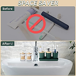 SLDIYWOW 9-Piece Dark Green Bathroom Accessories Set with Trash Can, Tray, Soap Dispenser, Toothbrush Holder, Toothbrush Cup, Soap Dish, Toilet Brush and Q-tip Holders for Bathroom