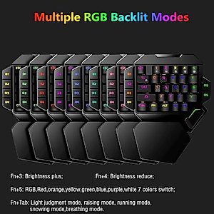 Cakce RGB One Handed Mechanical Gaming Keyboard,Colorful Backlit Professional Gaming Keyboard with Wrist Rest Support,USB Wired Single Hand Mechanical Keyboard for Game