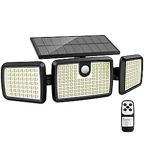 Solar Lights Outdoor, 3 Head Solar Motion Lights Outdoor with 2500LM 232 LEDs High Brightness, Built-in Bigger Tempered Glass Solar Panel, Sensitive PIR Motion Inductor