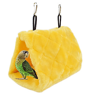 Cdycam Pet Bird Nest Hammock Hanging Cave Cage Plush Snuggle Happy Hut Tent Bed, Yellow (Medium (9"x 5.31"x 6.3"))