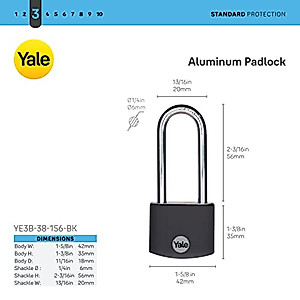 Yale 2.2 Inch Long Shackle Covered Aluminum Lock with 3 keyed Alike Keys for School Gym Locker, Fence, Gate, Toolbox, Case, Hasp Storage (Black)