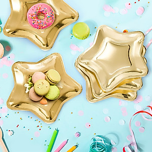 Tlence 100PCS Star Shape Paper Plates, 9.5 Inches Disposable Pentagram Dinnerware, Gold Twinkle Star Paper Tableware Set for Dessert, Birthday Graduation Wedding Halloween Christmas Supplies
