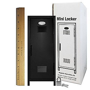 Mini Locker with Lock and Key Black -10.75" Tall x 4.125" x 4.125"