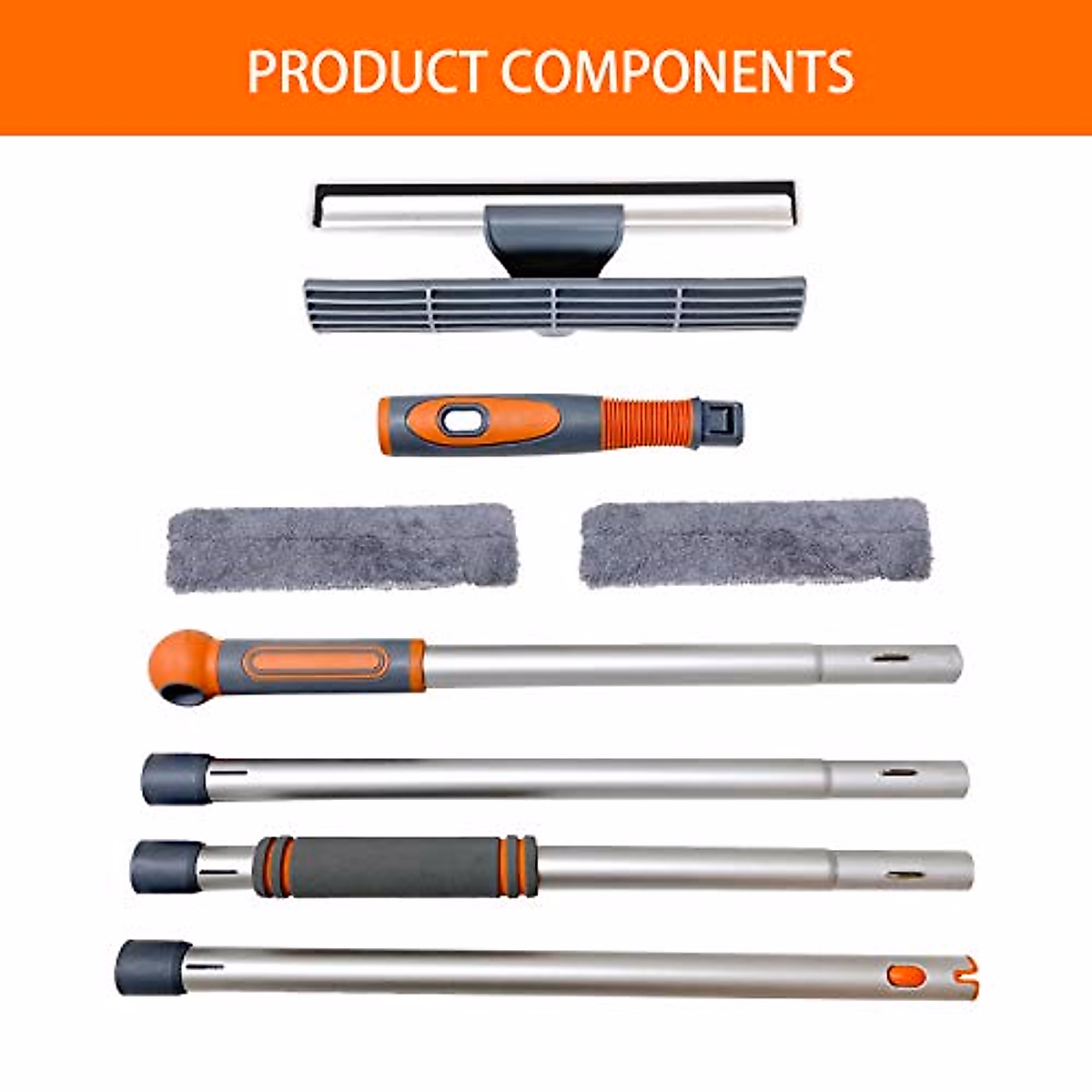 Professional Window Squeegee Cleaner, 2 in 1 Shower Squeegee with Extension Pole, 62‘’ Telescopic Window Washing Equipment with Bendable Head, Glass Cleaning Tools for Indoor/Outdoor High Window