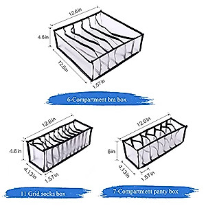 Underwear Drawer Organizer, Drawer Organizers 3 Packs Organizer, 6/7/11Cell Foldable Closet Organizers Storage Boxes for Underwear, Socks, Clothes, Stockings, Scarves, Ties and Bras (Black）