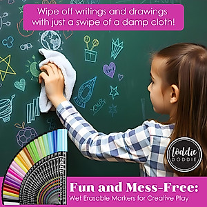 Loddie Doddie Liquid Chalk Markers | Dust Free Chalk Pens - Perfect for Chalkboards, Blackboards, Windows and Glass | 6mm Reversible Bullet & Chisel Tip Erasable Ink (Pack of 24)