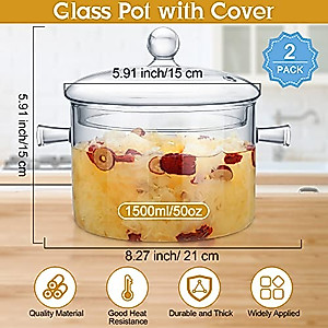 2 Pcs Glass Pot with Cover Glass Saucepan Stovetop Cooking Pot with Lid and Handle Simmer Pot and Pan Glass Cookware for Pasta Noodle, Soup, Milk, Baby Food (Classic Style, 1.5 L/ 50 oz)