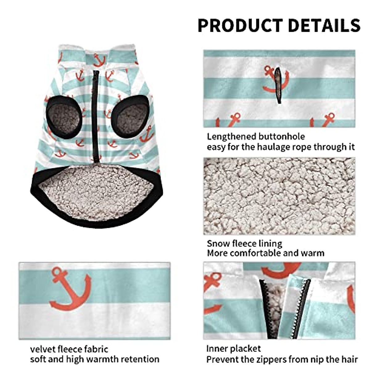 Kigai Red Anchor Dog Coat Fleece Warm Windproof Pet Clothes for Snow Cold Weather, Soft Cozy Breathable Dog Winter Jacket for Small Medium Large Dogs with Leash Hole Pet Coat(XXS - XL)