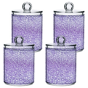 Purple Glitter Qtip Holder Dispenser Girly Bling Bathroom Canister Storage Organization 2 Pack Clear Plastic Apothecary Jars with Lids Vanity Makeup Organizer For Cotton Swab Ball Floss