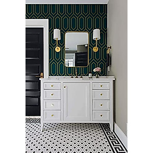 Safiyya Peel and Stick Wallpaper Gold and Dark Teal Green Wallpaper Geometric Contact Paper Textured Wallpaper Self Adhesive Removable Wallpaper for Walls Vinyl Roll 118"x17.3"