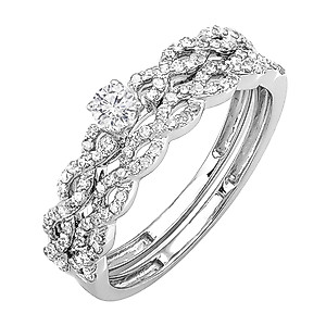 Dazzlingrock Collection 0.50 Carat (Cttw) 14k Round Diamond Women Engagement Ring Set 1/2 CT, White Gold, Size 7.5
