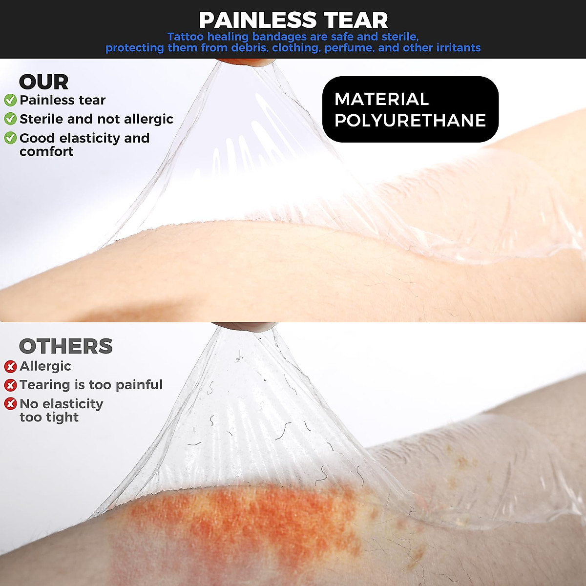 Tattoo Aftercare Waterproof Bandages, 6" x 4.4 Yard Tattoo Cover Up Tape, Tattoo Supplies Second Skin Transparent Film Healing Protective Clear Sterile and Safe Bandages 4 Rolls (6" x 1.1 Yard/Roll)