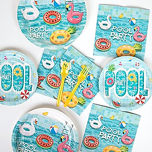 DECORLIFE 96PCS Pool Party Supplies Serves 24, Pool Party Plates and Napkins Sets, Summer Paper Plates, Beach Theme Party Decorations