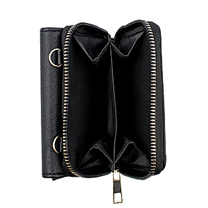 XOXO Women’s Wallet Mini Black Saffiano Zip Around Graffiti Print Indexer With Chain Crossbody Strap