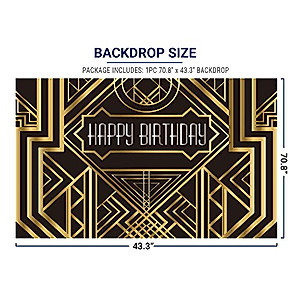 Allenjoy Gatsby Themed Backdrop for Wedding Party Decoration Black and Gold Roaring 20s Art Decor 1920s Happy Birthday Children Supplies Photography Pictures Photo Studio Booth