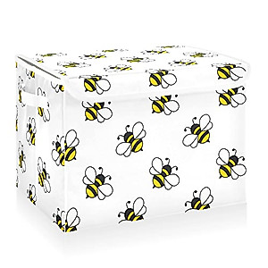 CaTaKu Bees Black Yellow Storage Bins with Lids and Handles, Fabric Large Storage Container Cube Basket with Lid Decorative Storage Boxes for Organizing Clothes