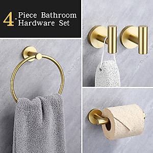 Lairuier Bathroom Hardware Set, 4-piece Towel Bar Set Include Toilet Paper Holder,Towel Ring and 2 towel hooks Stainless Steel Wall Mounted Bathroom Hardware Accessories Set (Brushed Gold)