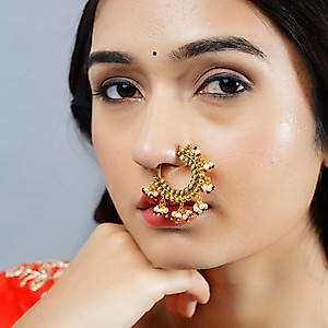 LoveNspire Antique Pressing Loop Nose Ring with Gold Plating Clip on Marathi Nath Nosepin Jewelry for Women Bollywood Style Indian Snap on Nose Ring Jewelry Gift Non-piercing Nosepin