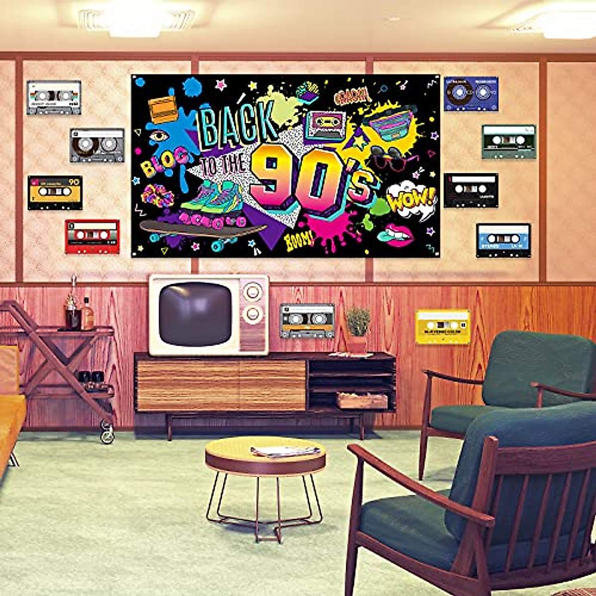 Irenare Back to The 90s Backdrop for Party Decorations 90s Retro Hanging Banner Background for Photography Hip Hop Graffiti Wall Decor Photo Back Props for 90s Themed Birthday Party 73 x 43 Inch