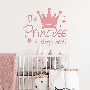 Princess Crown Wall Stickers, The Princess Sleeps Here Wall Decals for Girls Room Little Girls Bedroom Nursery Playroom Daycare Classroom Parties Decoration