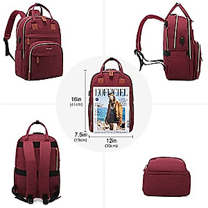 LOVEVOOK Laptop Backpack Purse for Women with 15.6-inch Laptop Compartment, Large Travel Anti-theft Work Bags with Lock, Business Computer College Backpacks, Casual Daypack with USB Port, Wine Red