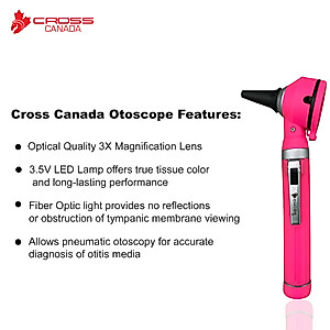 Cross Canada 11-080 Physician Fiber Optic LED Pocket Otoscope Diagnostic Set - Pink