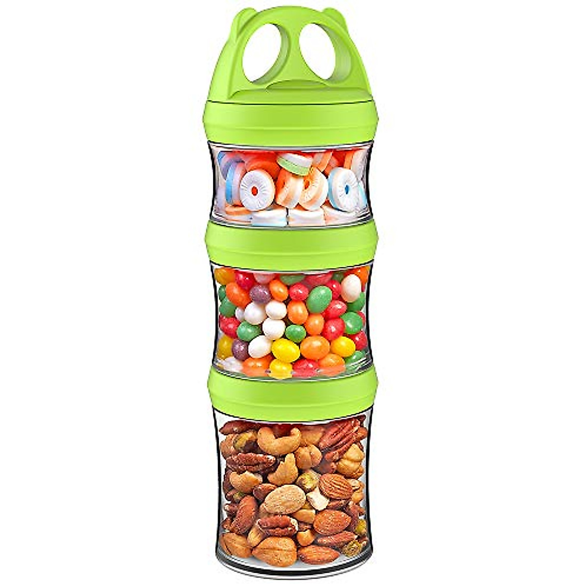 SELEWARE Portable, Stackable Food Storage Containers for Formula, Snacks, Powder and Drinks, Twist Lock System, Airtight, Leak-proof, BPA and Phthalate Free, 3-Piece Jars, 28oz Green