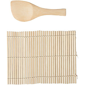 Helen’s Asian Kitchen Sushi Hand Roll Mat with Rice Paddle, 7.25-Inches x 5.25-Inches, Natural Bamboo