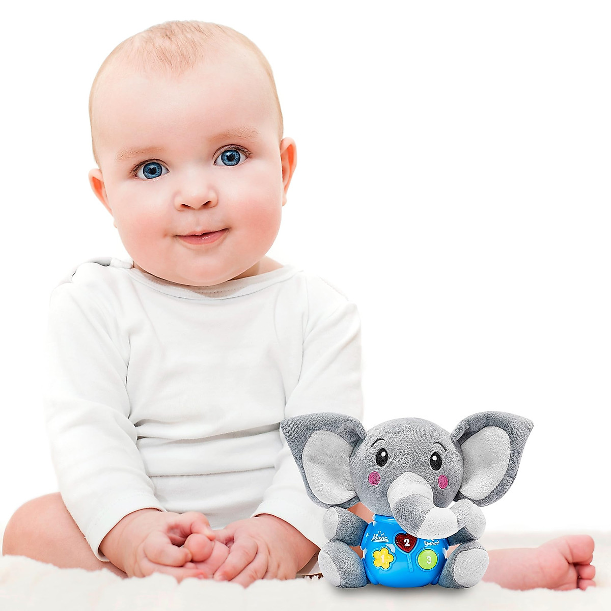 LITTLESMET Baby Musical Elephant Toys 0-6 Months, Newborn Girls Soft Plush Stuffed Animals Infant Toys for 0 1 3 6 9 12 18 Months 1 Year Old Toddlers Boy,Baby Light Up Toy Birthday Shower Gift