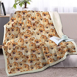 BlessLiving Pomeranian Throw Blanket Fuzzy Dogs Blanket for Kids People Cute Puppy Fleece Blanket Reversible Animal Pet Sherpa Couch Throw Pomeranian Gifts for Pomeranian Lovers (50 x 60 Inches)