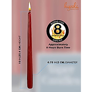 12 Pack Tall Taper Candles - 10 Inch Burgundy Dripless, Unscented Dinner Candle - Paraffin Wax with Cotton Wicks - 8 Hour Burn Time