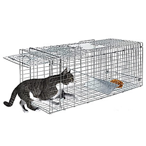 Jahy2Tech Collapsible Cat Trap 26"x10"x9" Steel Humane Live Animal Trap for Rabbits, Stray Cat, Squirrel, Raccoon, Opossum, Gopher, Chicken