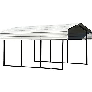 Arrow Shed 10' x 15' x 7' Carport Car Canopy with Galvanized Steel Horizontal Roof, Garage Shelter for Cars and Boats, Eggshell