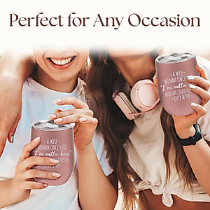 shop4ever A Wise Woman Once Said I'm Outta Here and Lived Happily Ever After Engraved Insulated Stainless Steel Wine Tumbler with Lid 12 oz. (Rose Gold)
