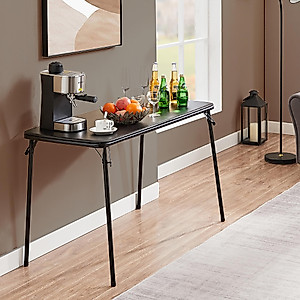 VECELO Folding Table Desk 47’’ with Collapsible Legs & Vinyl Upholstery, No Assembly Needed, Metal, Black, 47'' x 20'