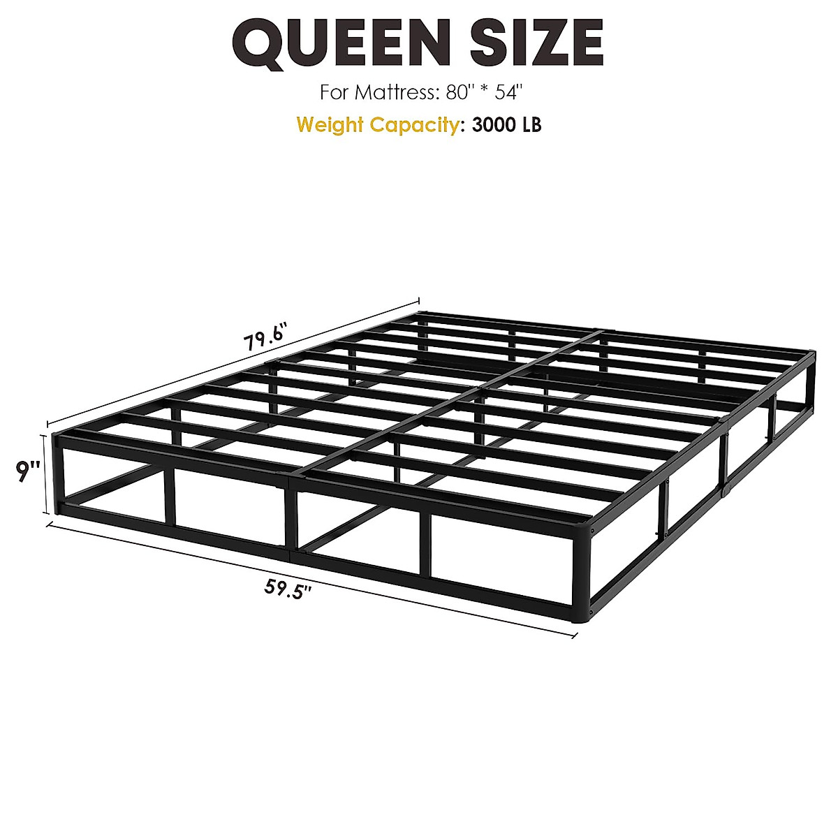 YORMDMO 9 Inch Queen Box Spring, High Profile Queen Size Box Spring Only, Sturdy Metal Frame Mattress Foundtion, Easy Assembly, Noise-Free