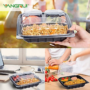 YANGRUI Clamshell Food Containers, Large Capacity 45 Pack 9.5 Inch 38 oz Anti-Fog Leak Proof Shrink Wrap 3 Compartment To Go Containers BPA Free Microwave Freezer Safe Plastic Meal Prep Container