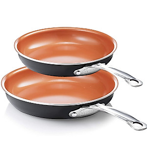 GOTHAM STEEL Frying Pan Set, 2 Piece Nonstick Ceramic Copper Fry Pans Set, 8.5” & 9.5” Non Stick Skillet, PFOA Free, Dishwasher Safe Cool Touch Handle
