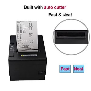 80mm Receipt Thermal Printer Auto Cutting Paper Bluetooth Wireless 3 inch Bill QR Code Barcode USB Bluetooth iOS Android (USB+Bluetooth Port)