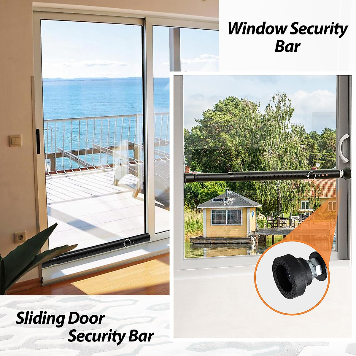 BsBsBest Sliding Door Security Bar Inside 2 Pack Adjustable 18 to 51 Inch Window Security Bar Interior Black Window Locks Security up and Down Window Bars Security Extendable