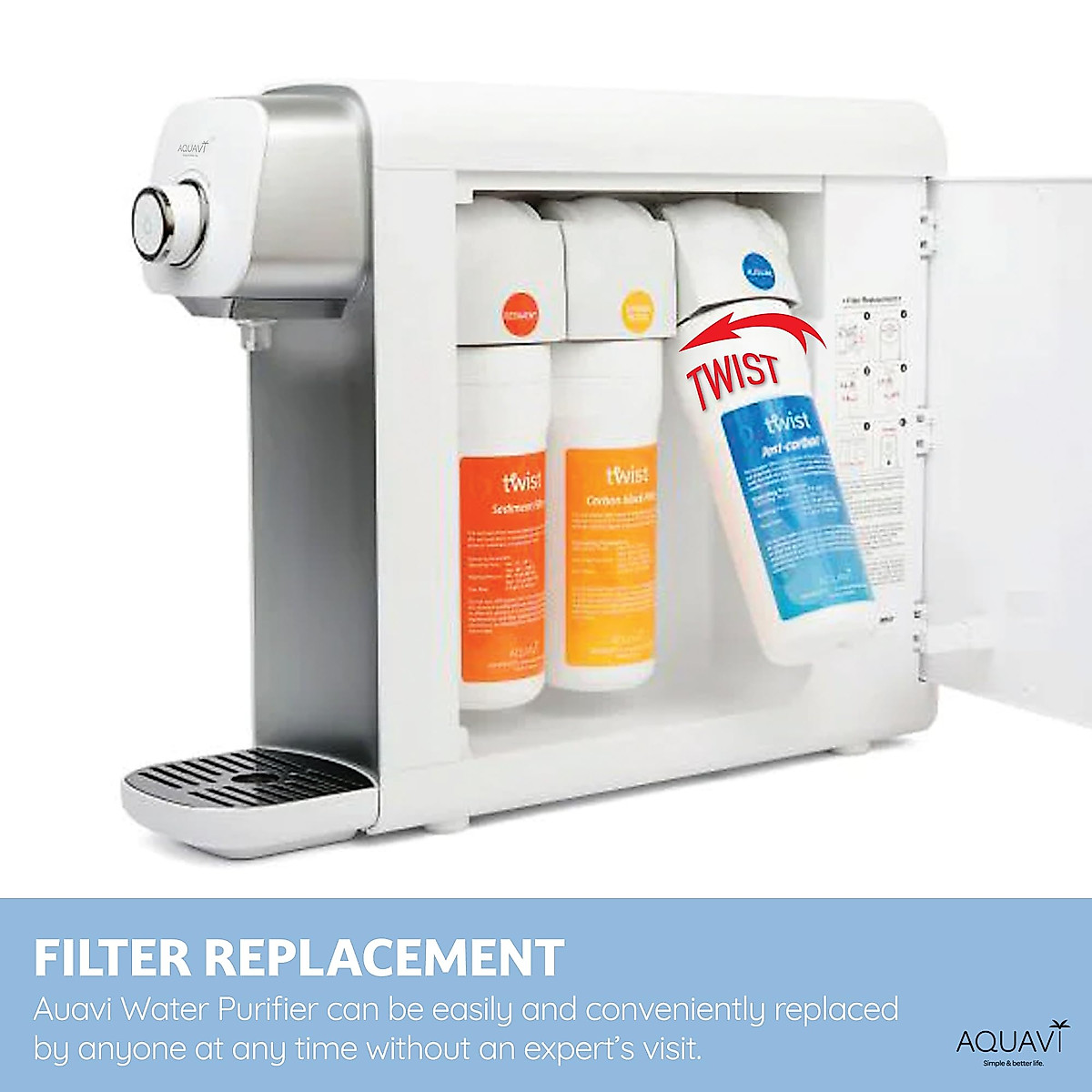 8 inch AQUAVI Twist RO Activated Carbon Post-Filter, Water Filter for Reverse Osmosis RO System Quick Connect Replacement